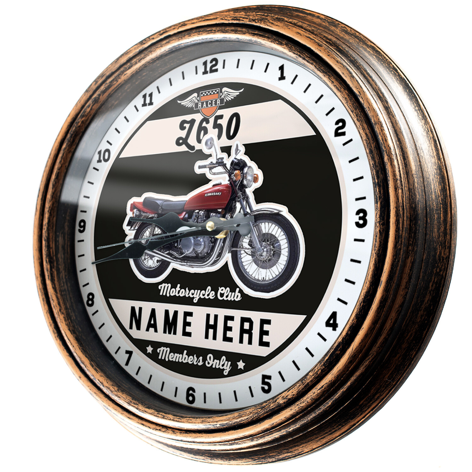 Personalised Motorcycle Clock Kawasaki Z650 Bike Garage Glass Wall Gift ...