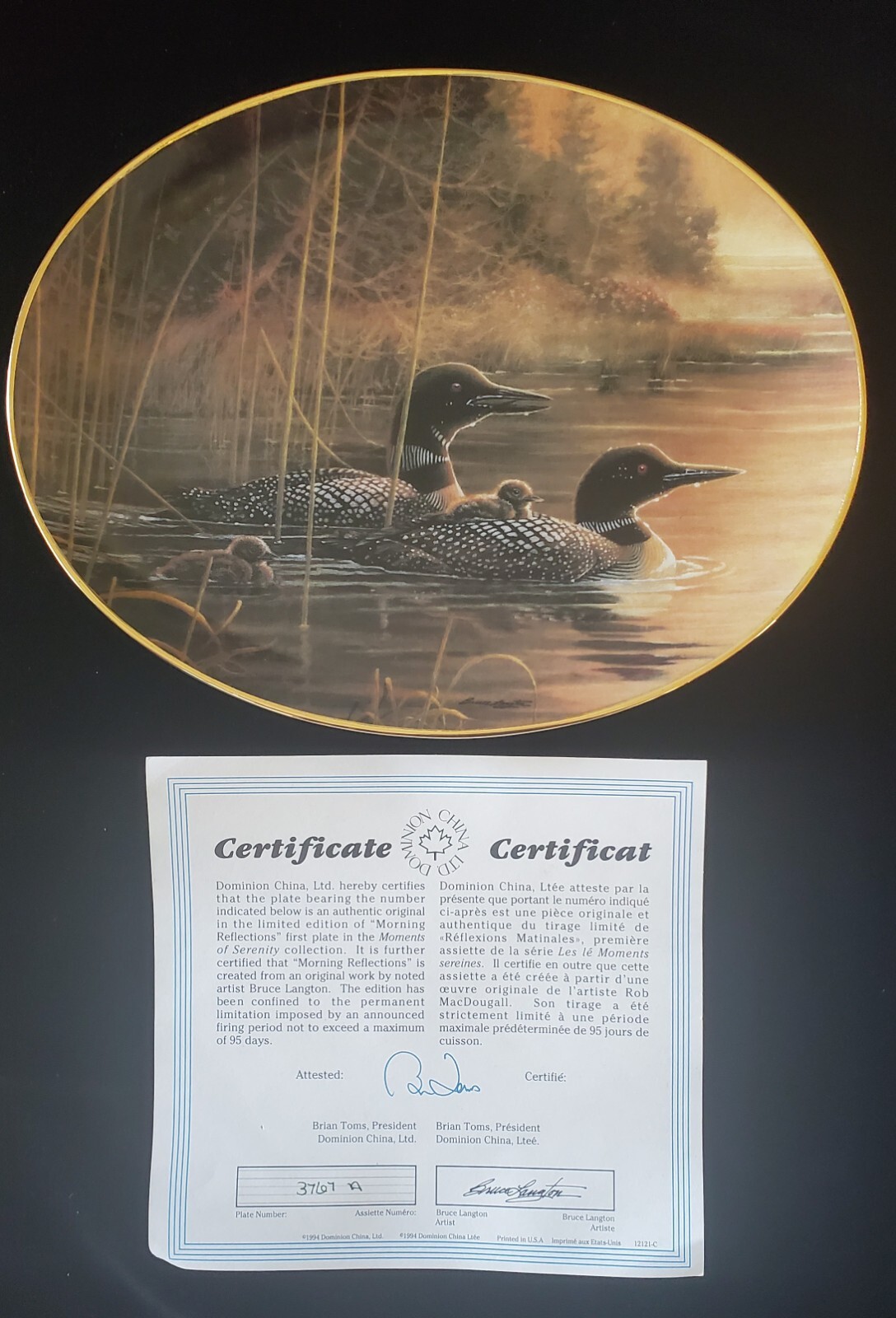 Morning Reflections #3767A Plate Bradford Exc/Dominion China. COA ...