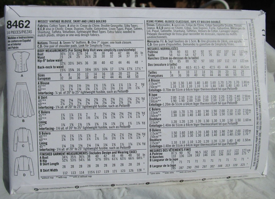NEW Simplicity 8462 sewing pattern 40s vintage skirt bolero U5 (16-24 ...