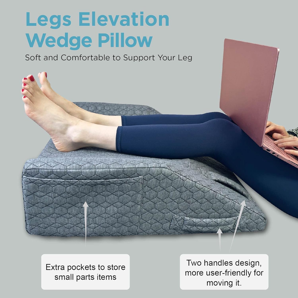 Leg Elevation Wedge Support Pillow with Handles and Pockets after ...