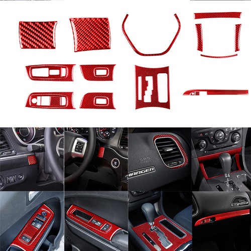 20Pcs For Dodge Charger 2011-2014 Red Carbon Fiber Interior Full Set ...