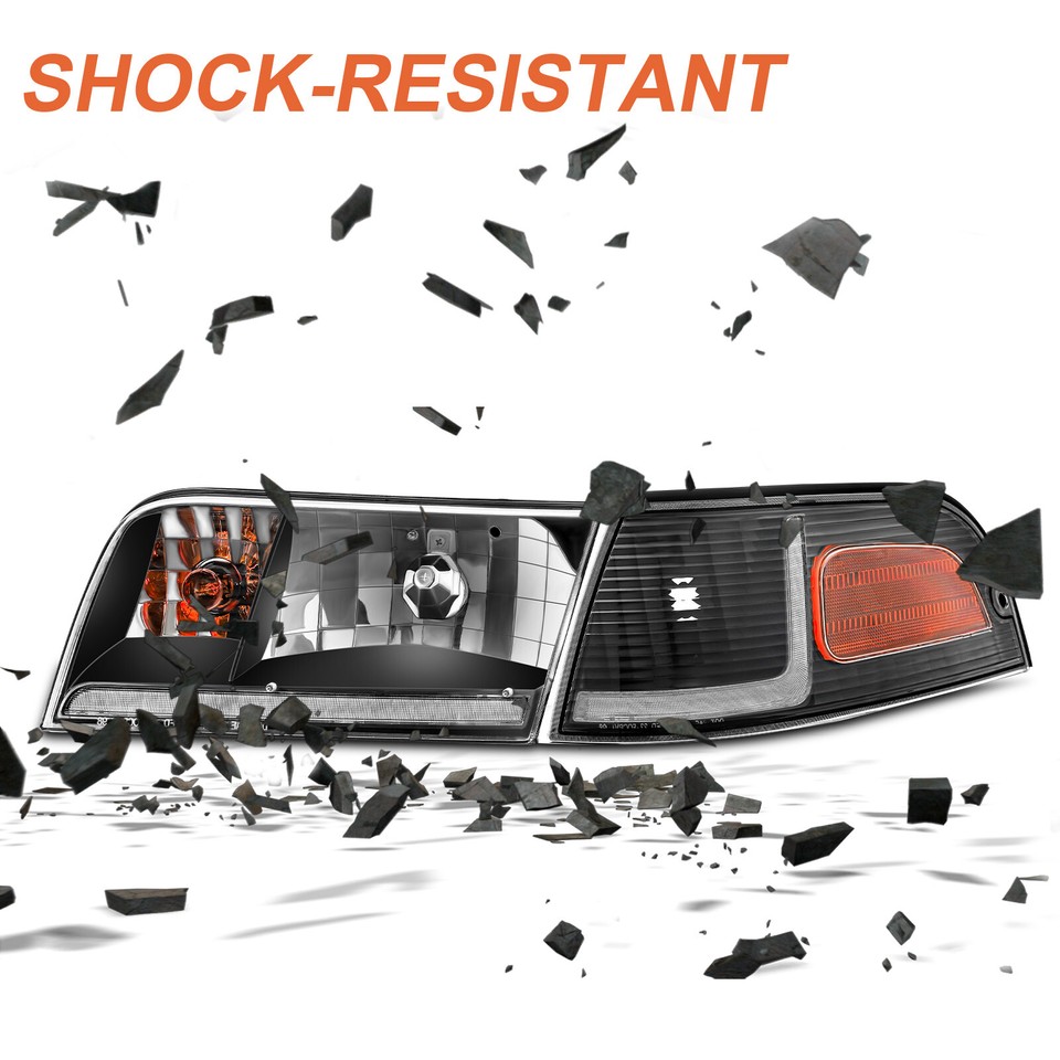 Black LED DRL Headlights Sequential Turn Signal For 98-11 Ford Crown ...