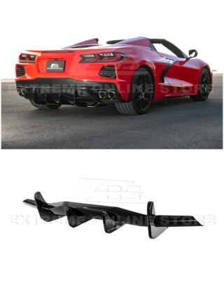 For 20-Up Corvette C8 Base | Glossy Black Rear Bumper Add-On Diffuser w ...