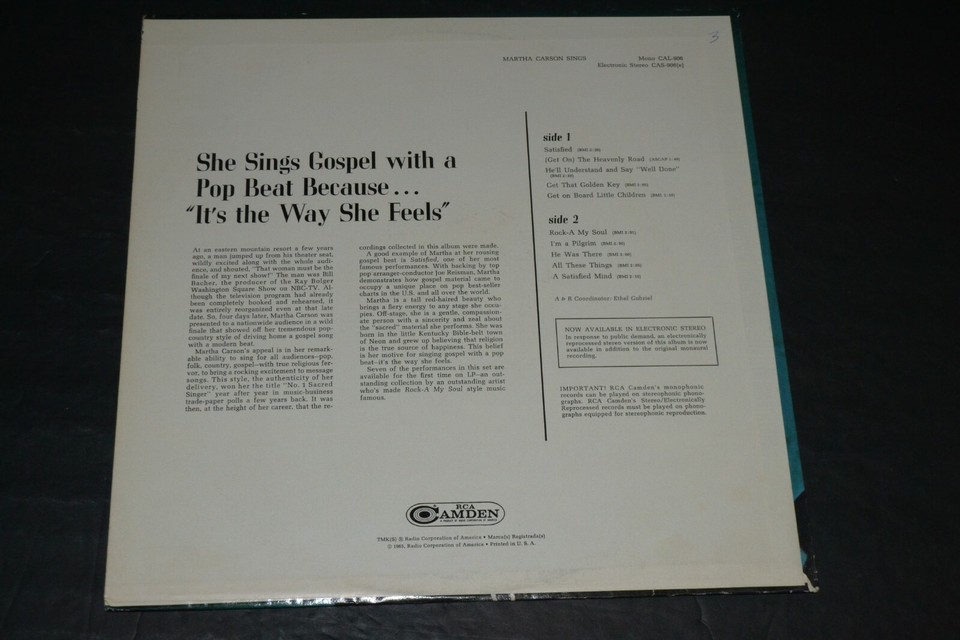Martha Carson Sings~1965 Country Gospel~Christian Folk~Female Vocal~VG+ ...