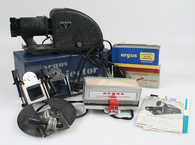 ARGUS PROJECTOR SINGLE SLIDE W/LONG SLIDE MOUNT UNCUT FILM ADAPTER AND ...