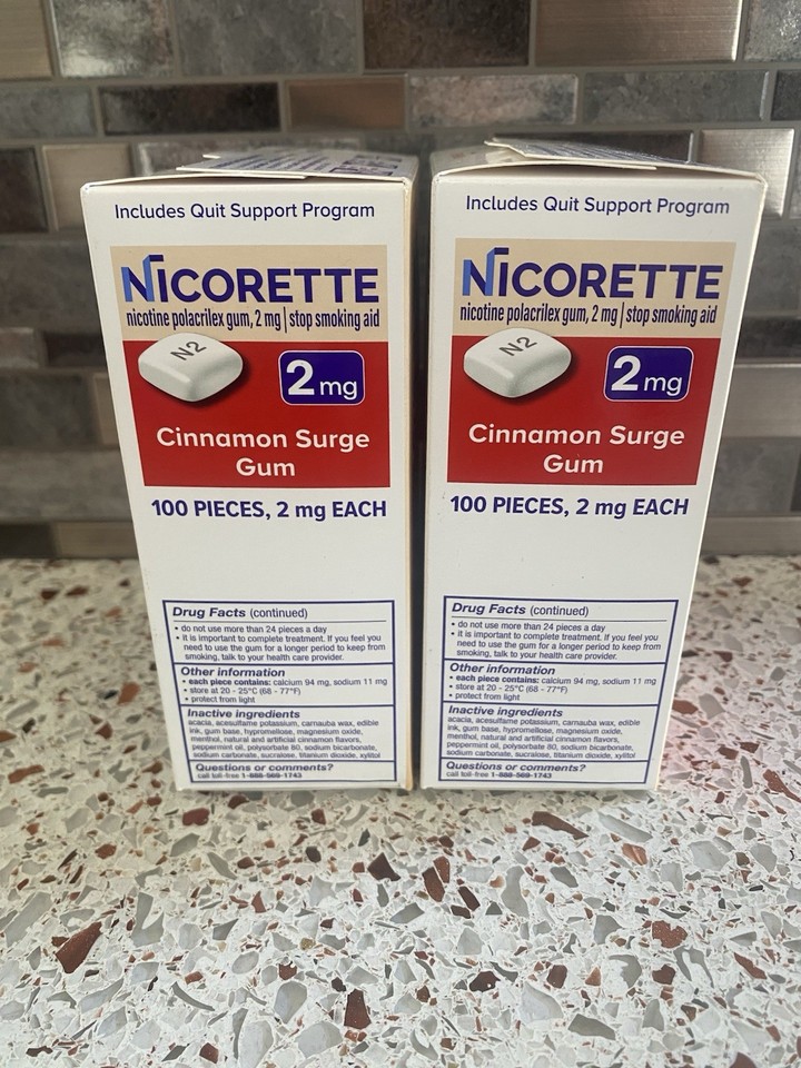 2 Boxes Of Nicorette Gum 2mg 100ct Cinnamon Surge EXP 12/2027 Unopened ...