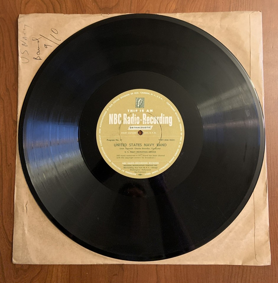 16" Transcription Disc NBC Radio-Recording United States Navy Band ...