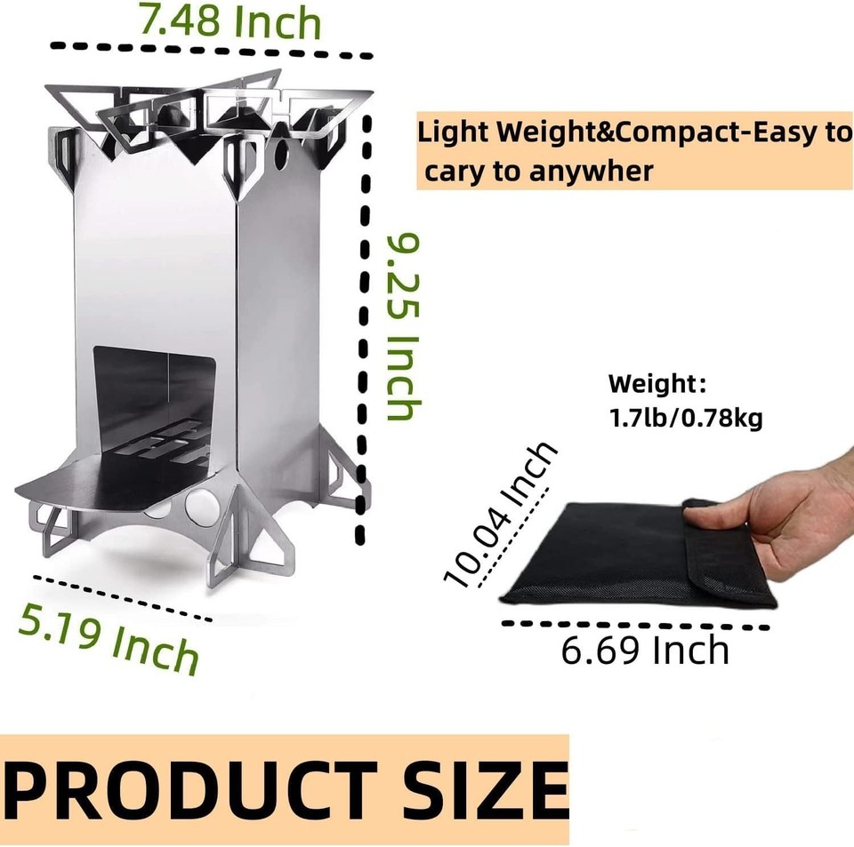 Backpacking Camping Rocket Stove,Portable Stainless Steel Wood Burning ...