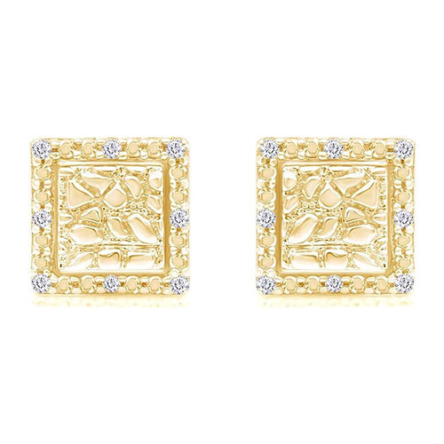 Natural Round Diamond Screw Back Square Nugget Stud Earrings 10K Yellow ...