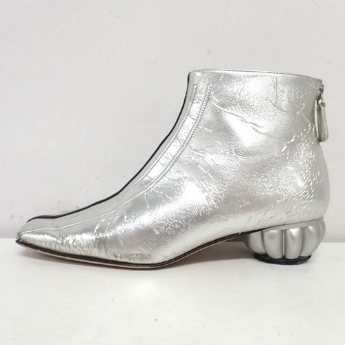 Auth CHANEL - G28386 Silver Black Patent Leather Women's Boots | eBay