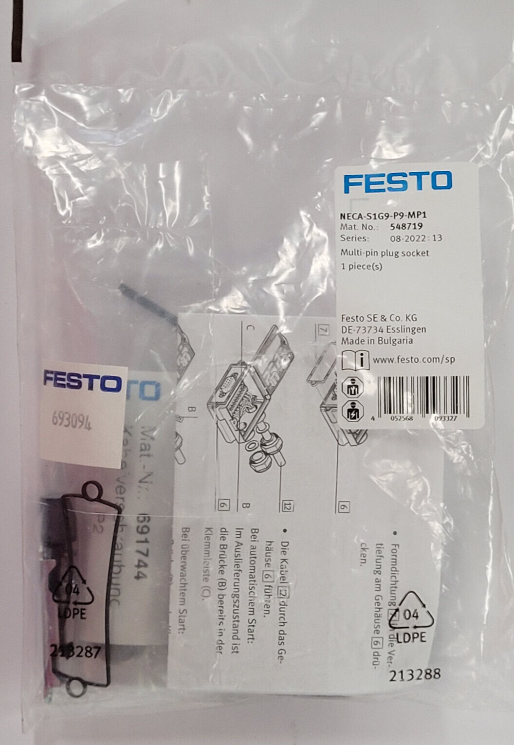 Festo Neca-s1g9-p9-mp1 Multi-pin Plug Socket Assembly 548719 for sale ...