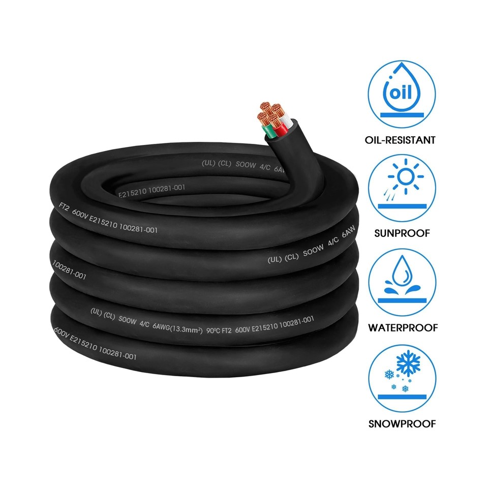 6/4 6 AWG SOOW Portable Power Cable Wire,6 Gauge 600V SOOW Electrical ...