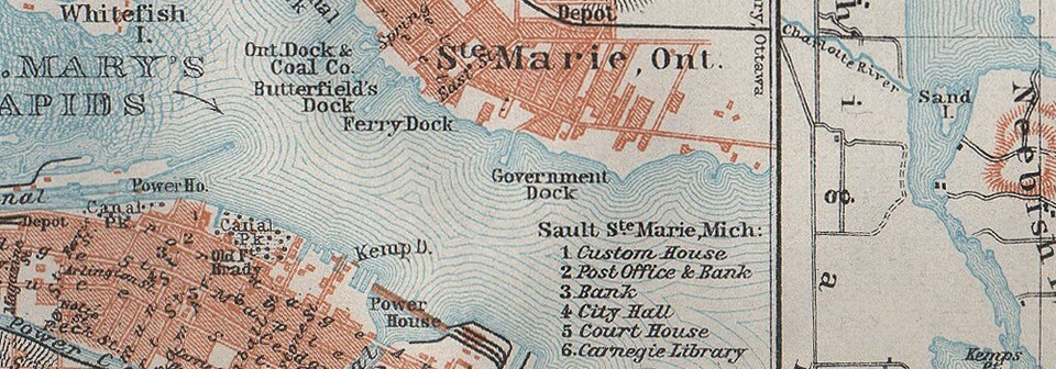 ST MARYS RIVER/RAPIDS. Sault-Ste-Marie town plan. Michigan/Ontario 1909 ...