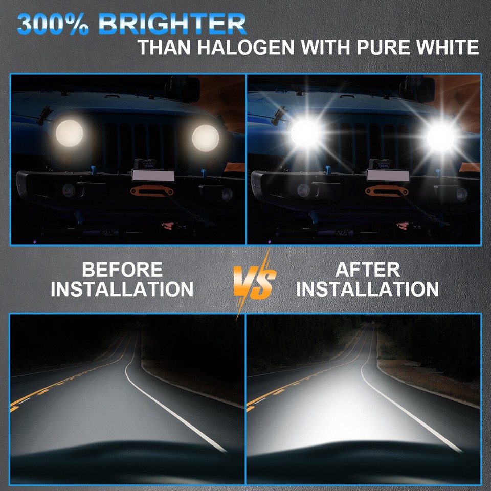 7" ROUND CLASSIC CAR SEALED BEAM HEADLIGHTS LED H4 CONVERSION PAIR ...