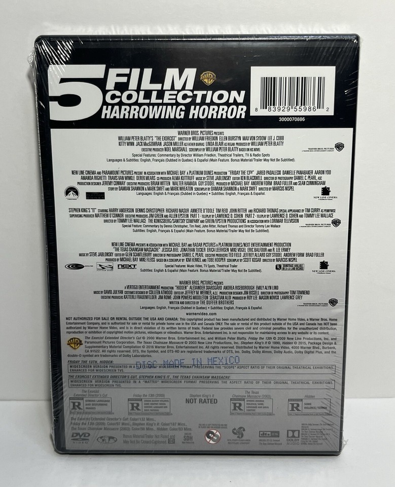 5 Movie Harrowing Horror DVD Collection IT / Exorcist / Hidden + 2 More ...