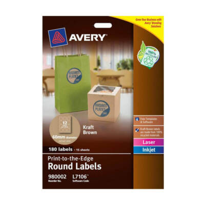 Avery Professional Kraft Round Label Brown Permanent Adhesive 15pk 12 ...