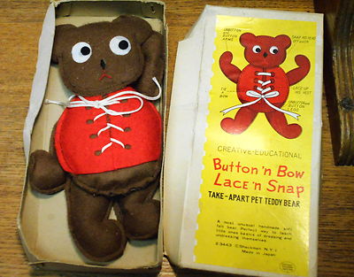 Vintage Creative Educational Button & Bow Lace & Snap Teddy Bear ...