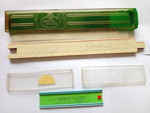 FABER CASTELL SLIDE RULE RULER IN BOX Rechenschieber lot Numbering ...