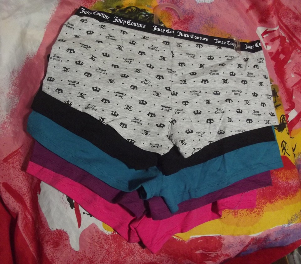 5 JUICY COUTURE JC7530 5PKCQ SIGNATURE WAIST COTTON BOYSHORT PANTIES M ...