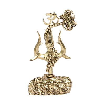 Brass Shiva Trishul Statue with Damaru and Om Symbol Idol Figurine Home ...