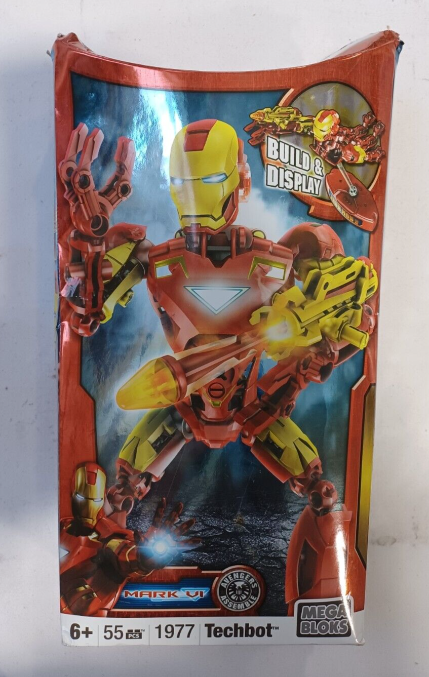Mega Blocks Iron Man 2 Mark VI 55 Pcs 1977 Techbot Build & Display w ...