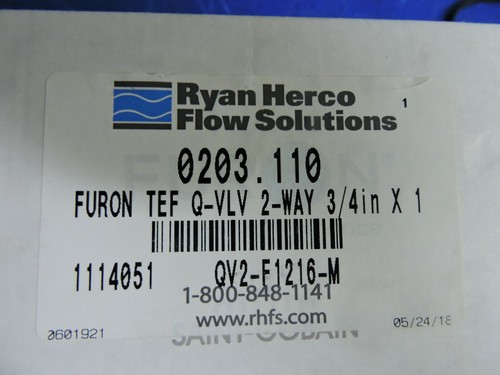 Ryan Herco Furon QV2-F1216-M Teflon Valve 2-Way 3/4" Manual Saint ...