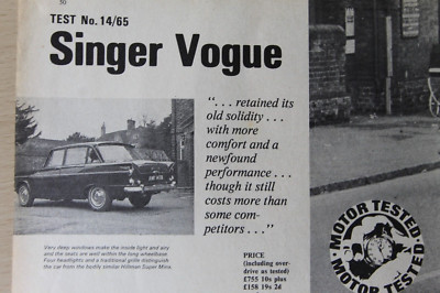Original 1965 SINGER VOGUE Motor magazine road test No 14/65 | eBay