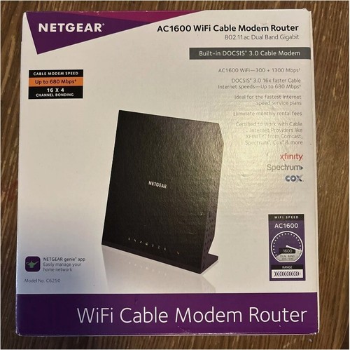 SEALED! Netgear AC1600 WiFi Cable Modem Router (C6250-100NAS) PC Apple ...