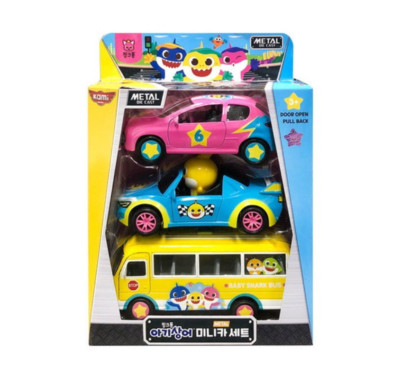 Pinkfong Baby Shark Metal Die Cast Mini Car 3P Set Pull Back Vehicle ...