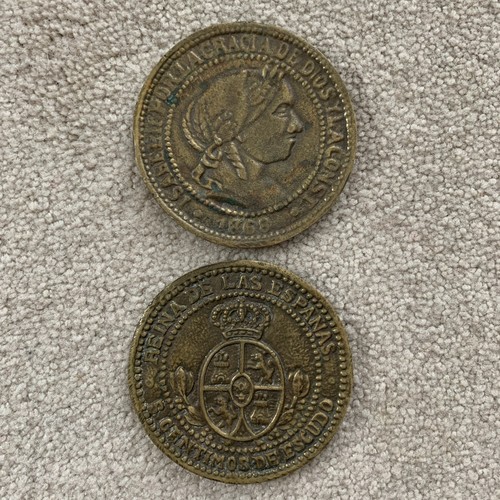 Vintage Set of 2 Brass Spanish Coin COASTERS Cocktail Barware 3 ...