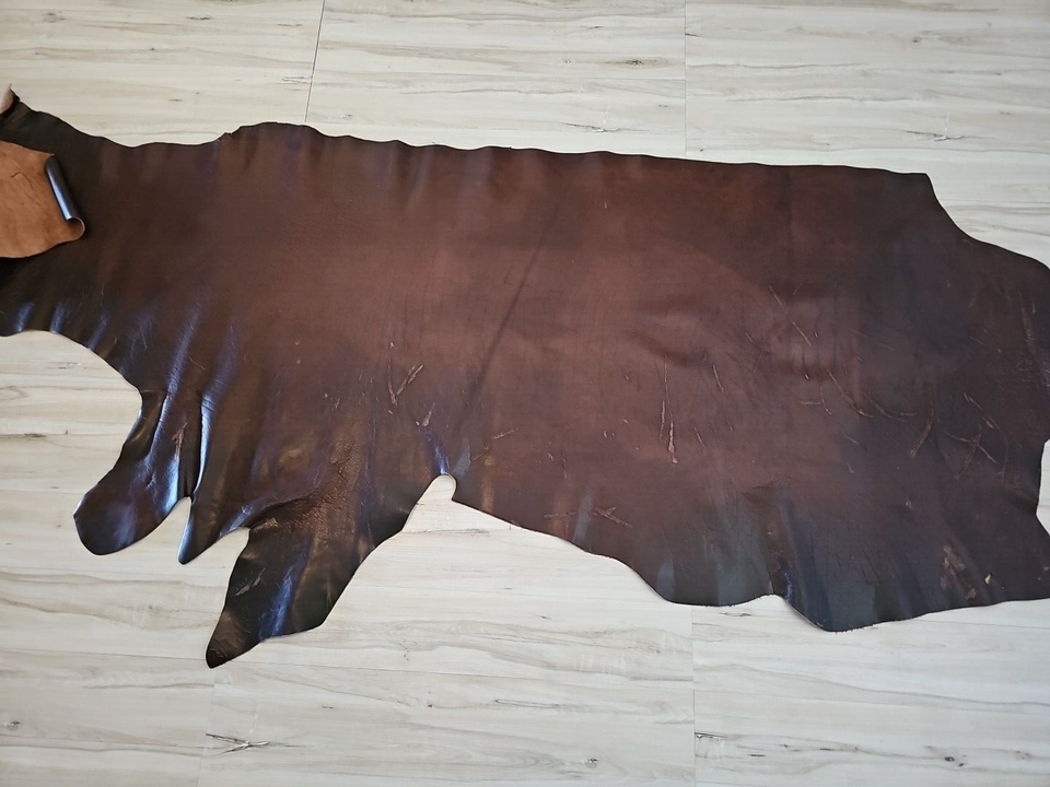 5-6oz DARK BROWN BISON LEATHER HIDE SIDE FULL GRAIN MEDIUM SOFT PULL-UP ...