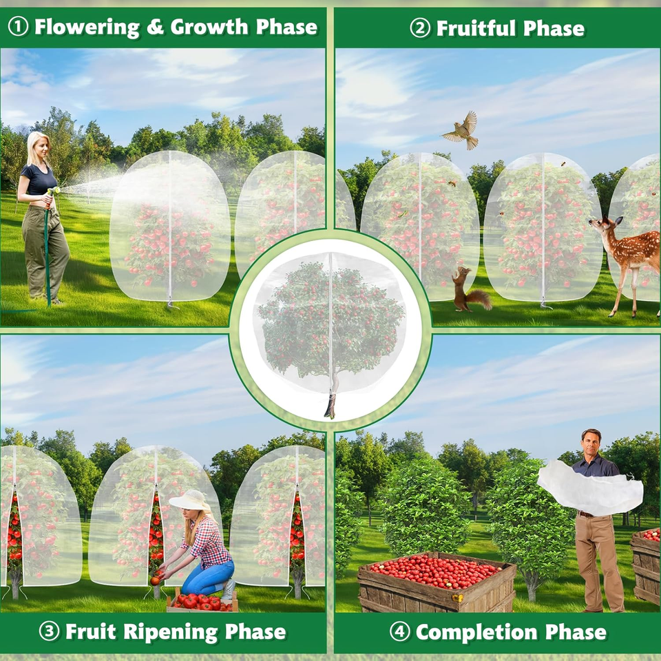 4PCS Fruit Tree Netting Covers 2.3x3.4FT Mesh Bags w/ Zipper ...