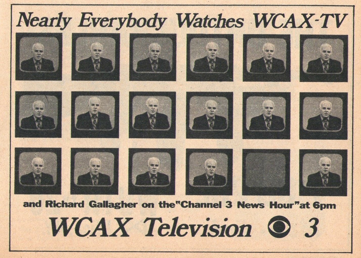 1973 TV AD / NEWS WCAX BURLINGTON,VERMONT / RICHARD GALLAGHER REPORTER ...
