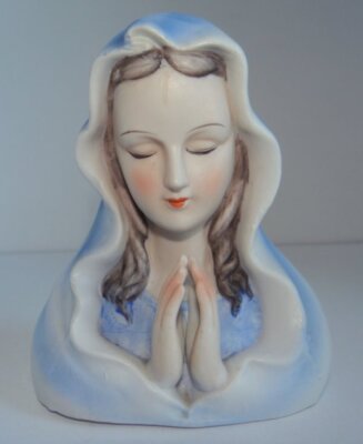 Virgin Mary Praying Hands Bisque Statue Soft Pastels Half Figure | eBay