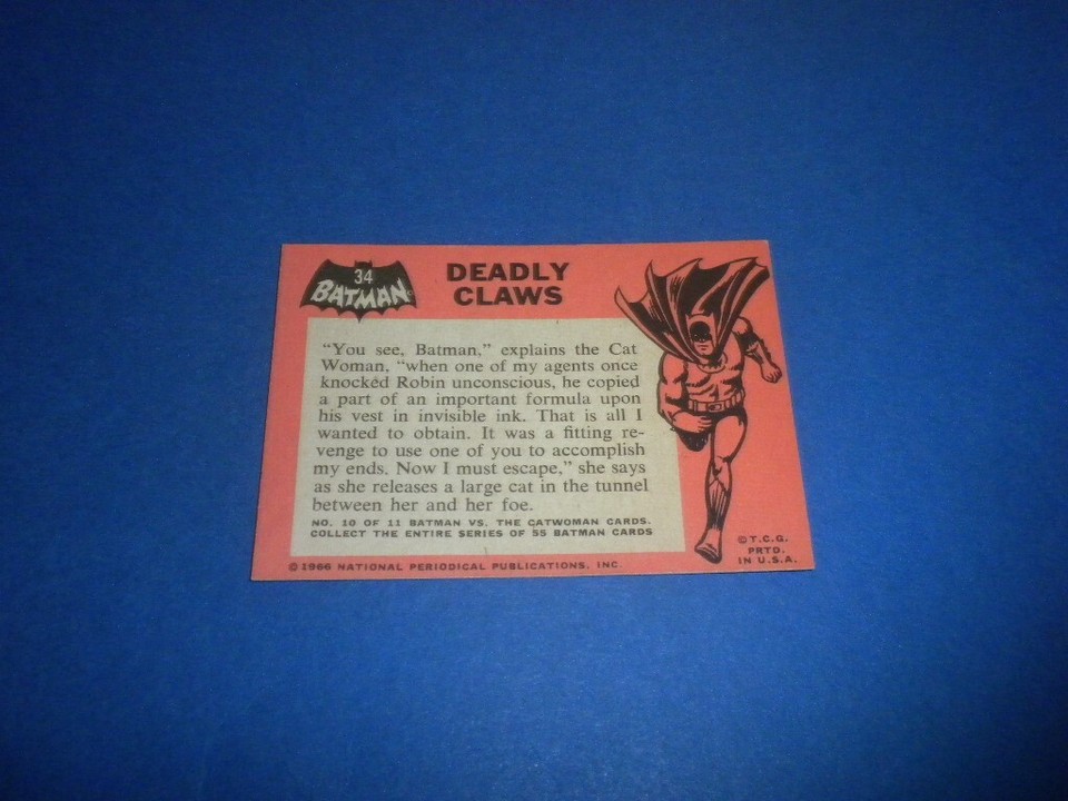 BATMAN black bat/orange back card #34 Topps 1966 U.S.A. DEADLY CLAWS | eBay