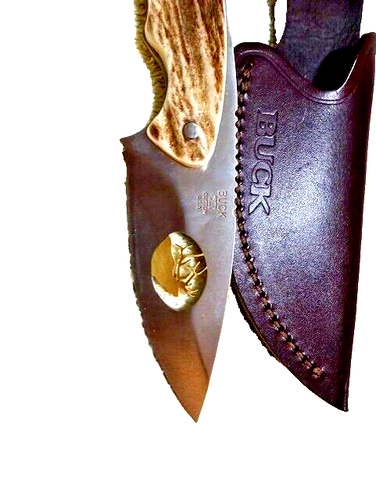Buck Alpha Hunter Custome with gold elk laser cut in center of blade # ...