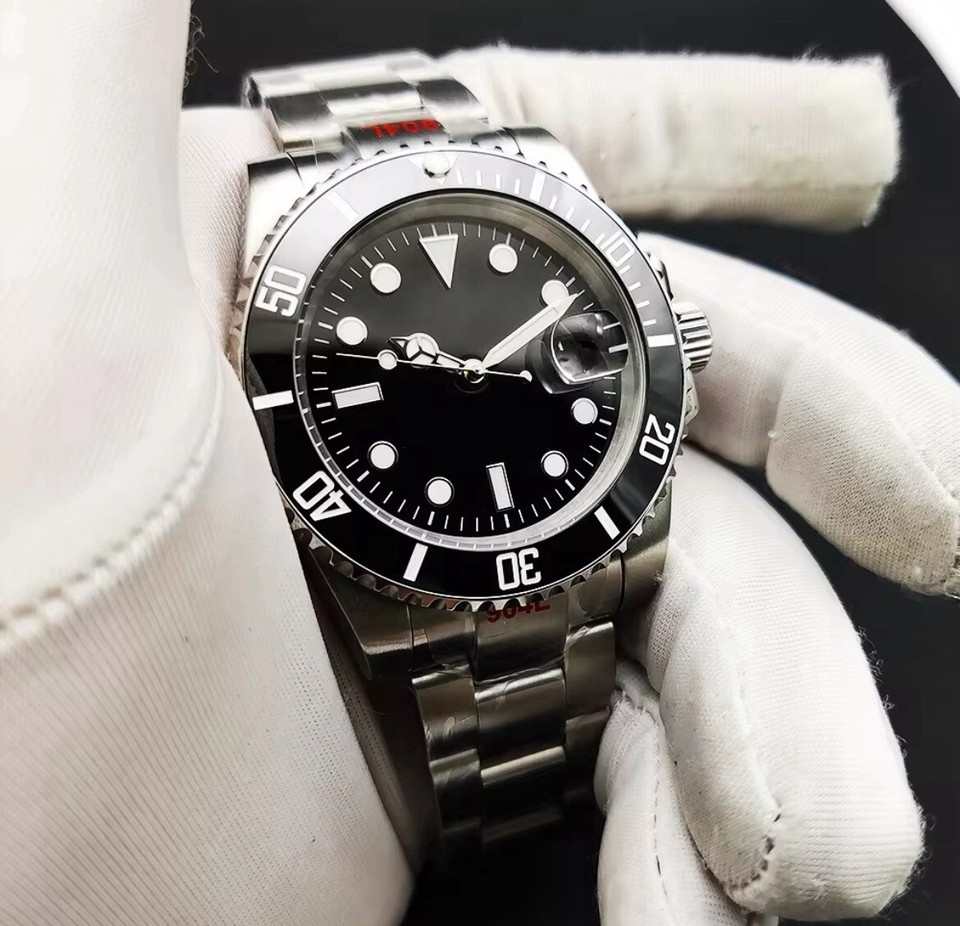 BLACK SUB-MARINE DIVE WATCH W/ NH35 BEZEL 100 M DIVE 40 MM SILVER | eBay