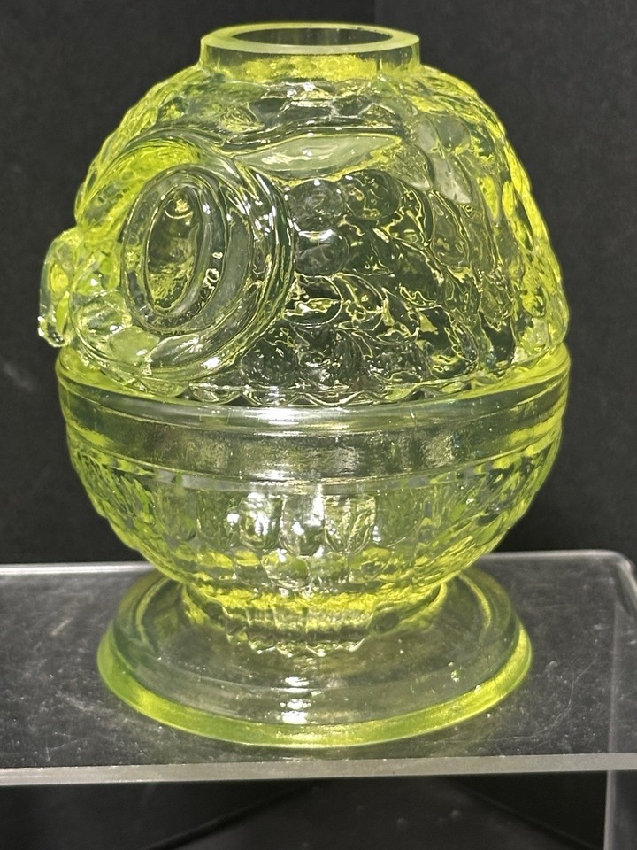 RARE VASELINE URANIUM Glass Owl Fairy Lamp From Fenton Mold Glows New ...