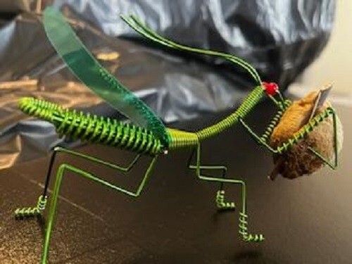 Praying Mantis Aluminum Wire Art With a Real Non-Hachtble Egg Home ...