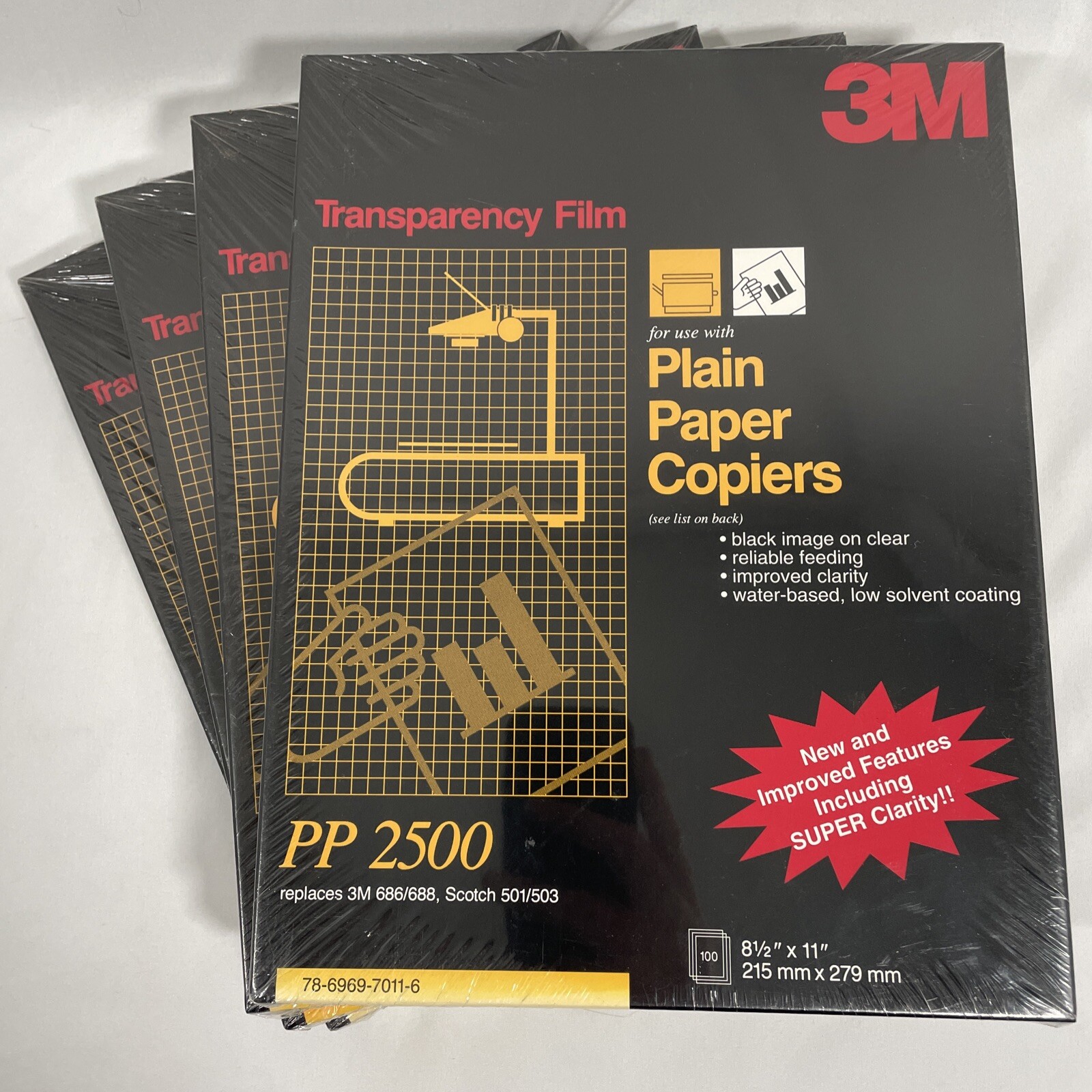 Lot of 4 NEW SEALED 3M PP2500 Transparency Film Copiers 100 Sheets 8.5 ...