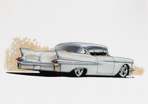 58 Cadillac Custom Coupe Drawing - Original Design Rendering Michael ...
