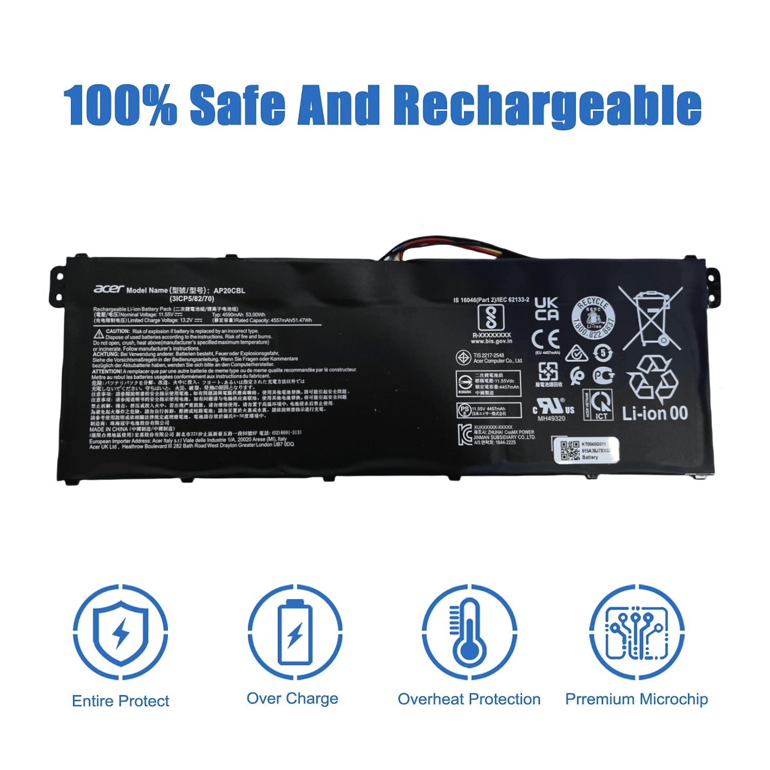 Genuine AP20CBL KT.0030B.002 3ICP5/82/70 Battery for Acer Aspire 5 A515 ...