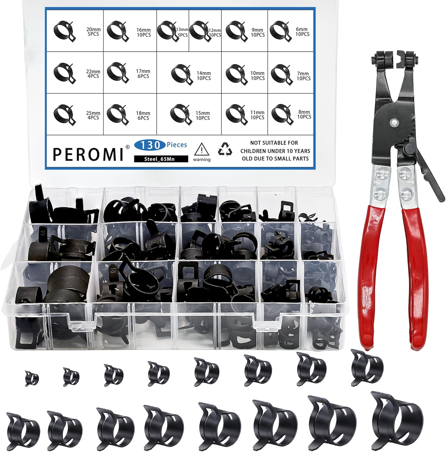 130Pcs 6-25Mm Spring Band Hose Clamps with Swivel Flat Hose Clamp Plier ...