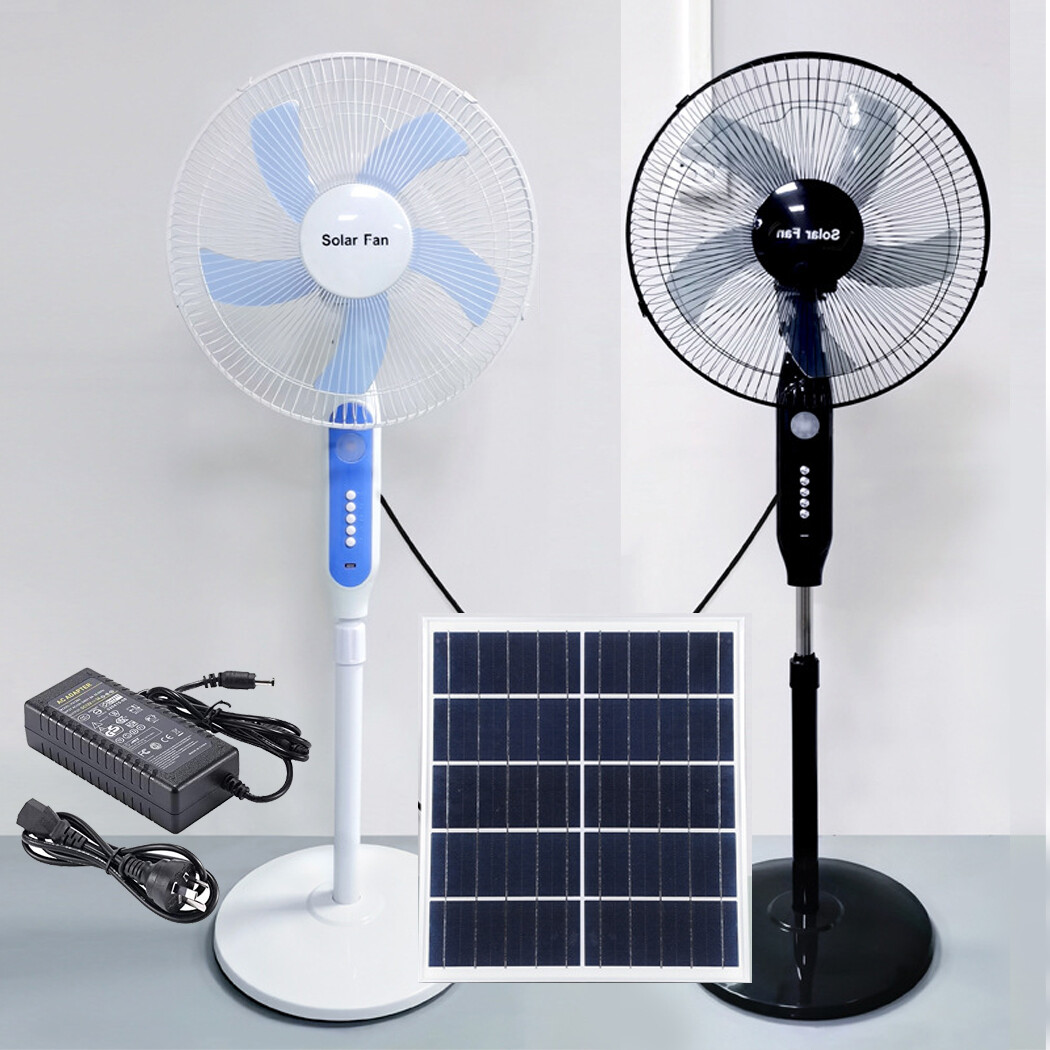 Solar Powered Pedestal Fan Stand Fan Outdoor Indoor AC Adapter Caravan ...