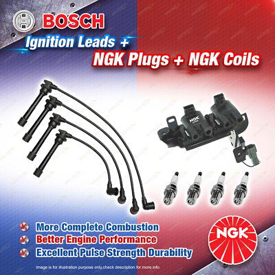 NGK Spark Plugs Coil + Bosch Leads Kit for Kia Rio JB G4EE 1.4L 4Cyl ...