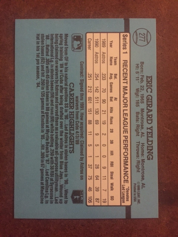 Eric Yelding 277 Donruss 1991 MLB Baseball Trading Card | eBay