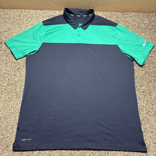 Nike Golf Polo Shirt Mens XL Blue Green Dri-Fit Color Block Stretch ...