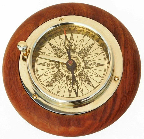 Brass Desk Compass Nautical Maritime Vintage Ship Navigational Wooden ...