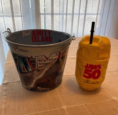 Jaws 50th Anniversary Popcorn Bucket Combo With Barrel Drink Cup ! Last ...