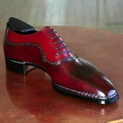 Men's Handmade Genuine Red Leather Shoes Oxford Lace up Dress, Handmade ...